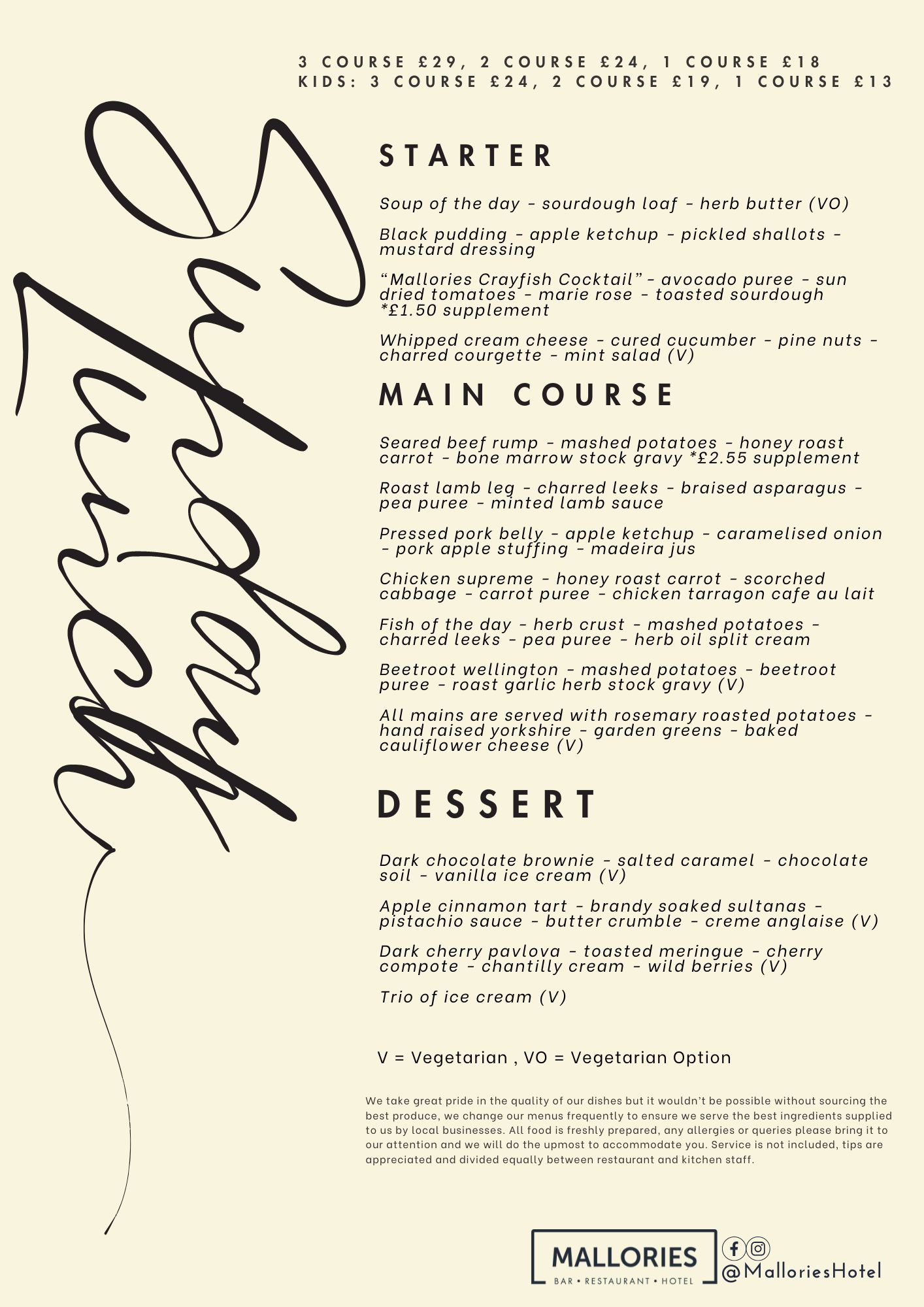 Mallories Restaurant and Bar in Kirkby Mallory Leicester